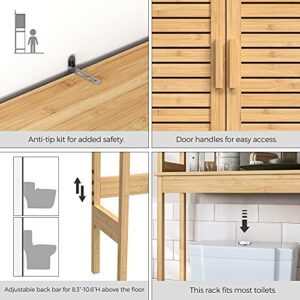 SONGMICS Over-The-Toilet Storage, Bathroom Cabinet with Adjustable Inside Shelf and Bottom Stabilizer Bar, Space-Saving Toilet Rack, Natural UBTS010N01