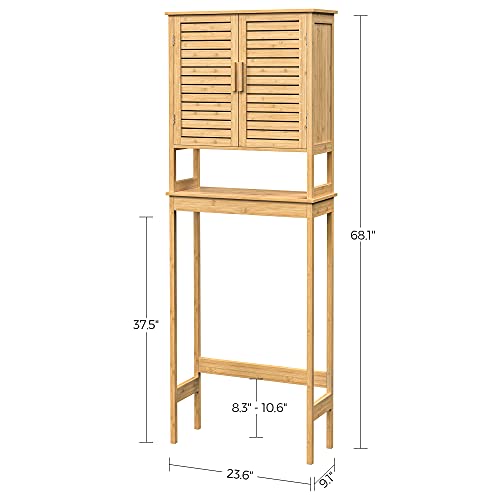 SONGMICS Over-The-Toilet Storage, Bathroom Cabinet with Adjustable Inside Shelf and Bottom Stabilizer Bar, Space-Saving Toilet Rack, Natural UBTS010N01