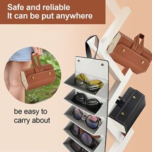 ORWCEZUE Sunglasses Organizer Box with 5 Slots, Foldable Travel Glasses Case Storage Eyewear Holder Hanging Sunglasses Display Box (5 Slots, Brown)