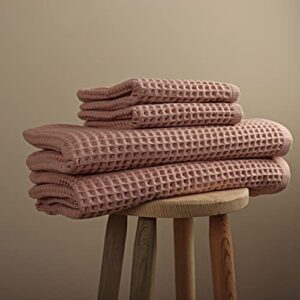 puskul - honeycomb towel set - bath towel set - 2 waffle bath towel - 2 waffle hand towel - 100% turkish cotton - luxury (pink)