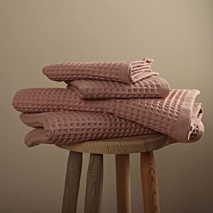 Puskul - Honeycomb Towel Set - Bath Towel Set - 2 Waffle Bath Towel - 2 Waffle Hand Towel - 100% Turkish Cotton - Luxury (Pink)