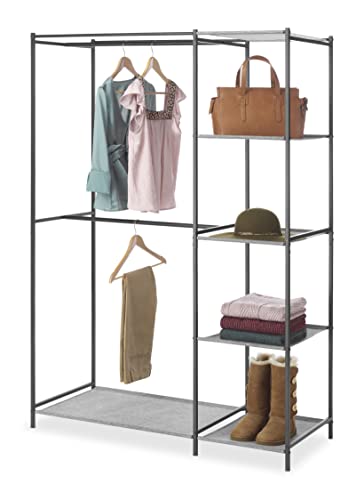 Whitmor Double Rod Closet with Shelves, Gray and Black