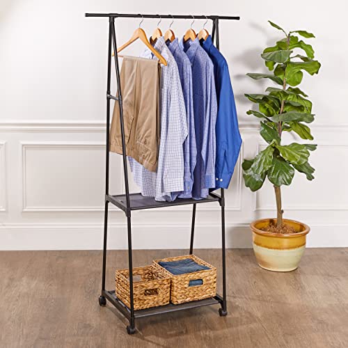 The Lakeside Collection Rolling Garment Rack with Shelving - Portable Storage Rack