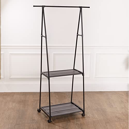 The Lakeside Collection Rolling Garment Rack with Shelving - Portable Storage Rack