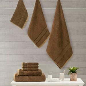 PRIME COLLECTIONS Ultra Soft Luxury Bamboo Cotton Bath Towel Set 8 Piece Towels 600 GSM 2 Bath Towels 2 Hand Towels and 4 Washcloths (Dark Brown, 8)