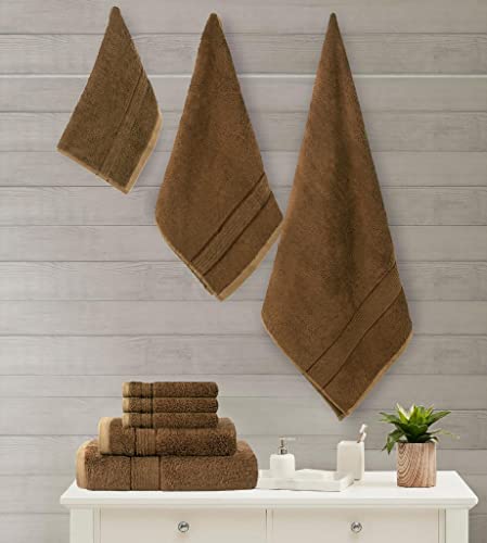 PRIME COLLECTIONS Ultra Soft Luxury Bamboo Cotton Bath Towel Set 8 Piece Towels 600 GSM 2 Bath Towels 2 Hand Towels and 4 Washcloths (Dark Brown, 8)