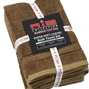 PRIME COLLECTIONS Ultra Soft Luxury Bamboo Cotton Bath Towel Set 8 Piece Towels 600 GSM 2 Bath Towels 2 Hand Towels and 4 Washcloths (Dark Brown, 8)