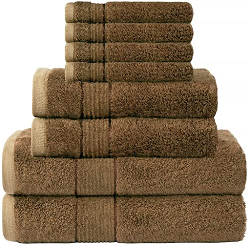 PRIME COLLECTIONS Ultra Soft Luxury Bamboo Cotton Bath Towel Set 8 Piece Towels 600 GSM 2 Bath Towels 2 Hand Towels and 4 Washcloths (Dark Brown, 8)