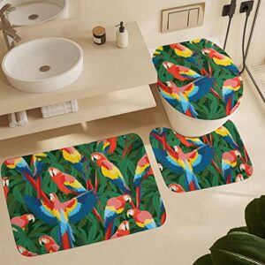 Parrot Bath Mat Set, Soft Comfortable Bathroom Rugs for 3 Pieces, Non-Slip Toilet Mats, Easier to Dry for Floor Mats 15.7"x23.6"