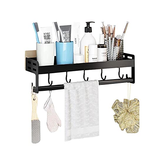 FVRTFT Bathroom Shelf Black Shower Shelves No Drilling Shower Rack with Hook Self Adhesive Wall Mounted Space Aluminum for Kitchen Toilet-B1 Tier 40cm