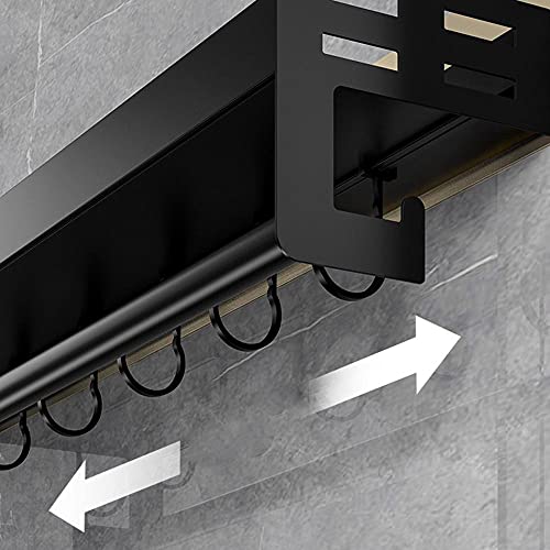 FVRTFT Bathroom Shelf Black Shower Shelves No Drilling Shower Rack with Hook Self Adhesive Wall Mounted Space Aluminum for Kitchen Toilet-B1 Tier 40cm