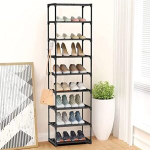 mboss 9 tiers tall narrow shoe rack for entryway, 18-20 pair shoes vertical shoe rack and space-saving stackable,shoe rack storage organizer with hooks for living closet, garage, bedroom,cloakroom