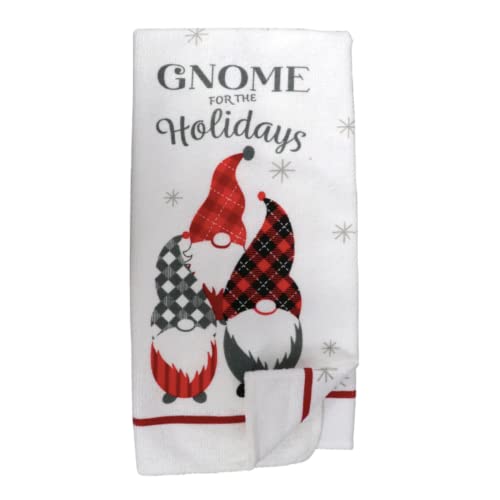 Custom Bundle Christmas Decorative Microfiber Kitchen Dish Towels - Buffalo Red & Black Plaid for Holiday Bathroom Hand Towel Set of 2 (Gnome)