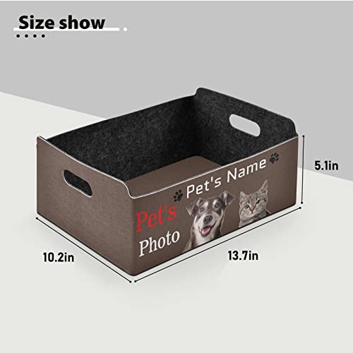 CaTaKu Custom Puppy Photo and Name Decorative Storage Basket with Handles Personalized Felt Collapsible Storage Bins Cube Boxes for Organizer Closet Clothes