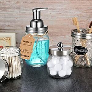 Amolliar 4pcs & 4pcs Brushed Nickel Mason Jar Bathroom Accessories Set - 2 Foaming Soap Dispenser&2 Qtip Holders&2 Cotton Swab Holder&2 Toothbrush Holder-Rustic Farmhouse Decor