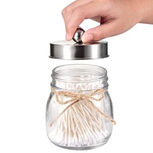 Amolliar 4pcs & 4pcs Brushed Nickel Mason Jar Bathroom Accessories Set - 2 Foaming Soap Dispenser&2 Qtip Holders&2 Cotton Swab Holder&2 Toothbrush Holder-Rustic Farmhouse Decor