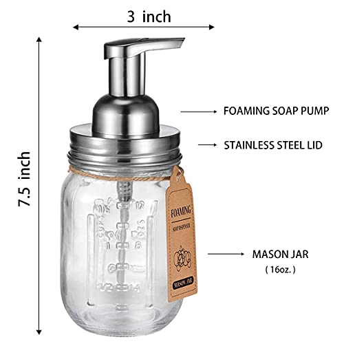 Amolliar 4pcs & 4pcs Brushed Nickel Mason Jar Bathroom Accessories Set - 2 Foaming Soap Dispenser&2 Qtip Holders&2 Cotton Swab Holder&2 Toothbrush Holder-Rustic Farmhouse Decor