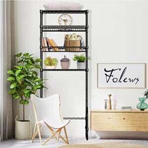 Folews Bathroom Organizer Over The Toilet Storage, 4-Tier Bathroom Shelves Over Toilet Shelf Above Toilet Storage Rack Freestanding Bathroom Space Saver with Adjustable Shelves and Baskets, Black