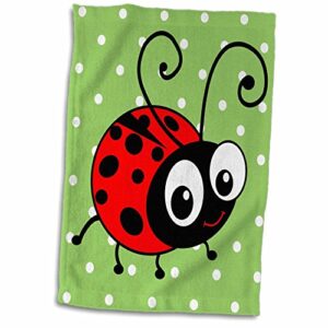 3D Rose Cute Ladybug Green Polka Dot Design-Kawaii Happy Red and Black Spots Ladybird Cartoon Lady Bug Hand/Sports Towel, 15 x 22