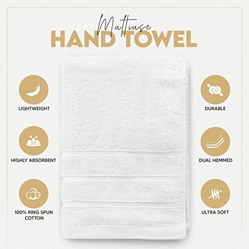 Utopia Towels - 6 Pack Viscose Hand Towels Set, (16 x 28 inches) 100% Ring Spun Cotton, Ultra Soft and Highly Absorbent 600GSM Towels for Bathroom, Gym, Shower, Hotel, and Spa (White)