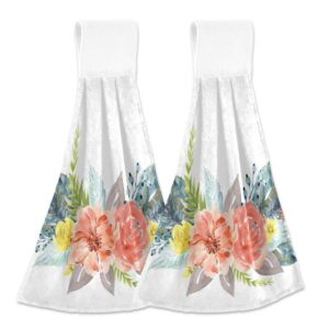 kocoart watercolor boho rose flower kitchen towels vintage floral leaves bathroom hand towel hanging tie towel with loop 2pcs soft absorbent dish cloth fingertip towel for oven stove handle tabletop