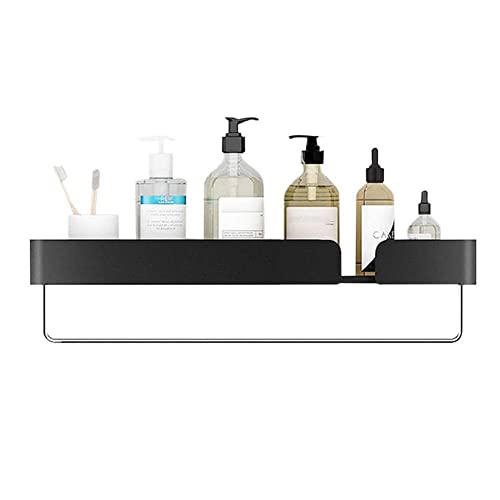 FVRTFT Storage Shelf Self Adhesive Shower Storage with Towel Rack Shower Organiser No Drilling Wall Mounted Space Aluminum for bathroom and toilet-black_40cm