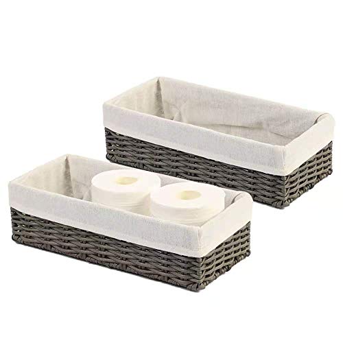 HOSROOME Bathroom Wicker Baskets for Organizing Toilet Paper Basket Storage Basket for Toilet Tank Top Decorative Basket for Closet, Bedroom, Bathroom, Entryway, Office(Set of 2,Grey)