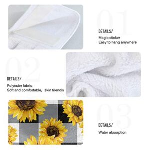 Sunflower Pattern Hanging Kitchen Towels 2 Pieces Spring Hand Bath Towels Black White Buffalo Plaid Dish Cloth Tie Towels for Tabletop Home