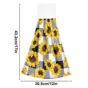 Sunflower Pattern Hanging Kitchen Towels 2 Pieces Spring Hand Bath Towels Black White Buffalo Plaid Dish Cloth Tie Towels for Tabletop Home