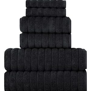 Classic Turkish Towels - Luxury Ribbed Towel Set for Bathroom, 100% Turkish Cotton, Quick Dry, Soft and Absorbent Bath, Hand, and Fingertip Towels, Brampton Collection - 6-Piece Set (Black)