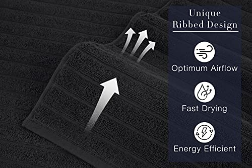 Classic Turkish Towels - Luxury Ribbed Towel Set for Bathroom, 100% Turkish Cotton, Quick Dry, Soft and Absorbent Bath, Hand, and Fingertip Towels, Brampton Collection - 6-Piece Set (Black)