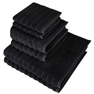 Classic Turkish Towels - Luxury Ribbed Towel Set for Bathroom, 100% Turkish Cotton, Quick Dry, Soft and Absorbent Bath, Hand, and Fingertip Towels, Brampton Collection - 6-Piece Set (Black)