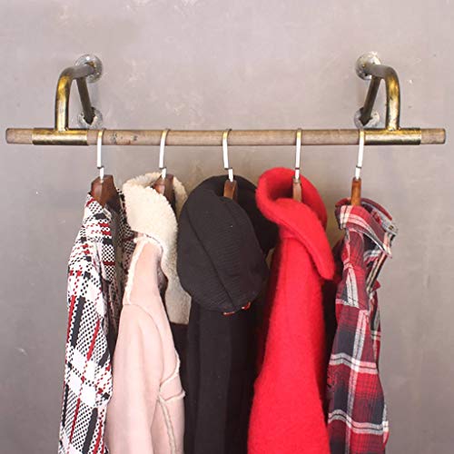 FKhanger Industrial Wood Wall Clothes Hanging Rod,Iron Pipe Bracket Clothes Rod Garment Rack Commercial Clothing Display Rack (Color : Gold, Size : 120x29x16cm)