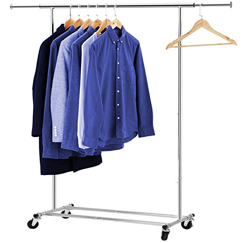 DRM Heavy Duty Collapsible Garment Rack, Clothing Rack, Robust Hanging Rail, for Coats, Shirts, Dresses, Scarves, Bags with Adjustable Clothing Hanging Arm on Wheels