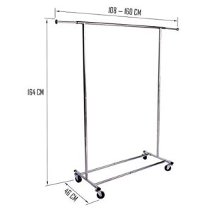 DRM Heavy Duty Collapsible Garment Rack, Clothing Rack, Robust Hanging Rail, for Coats, Shirts, Dresses, Scarves, Bags with Adjustable Clothing Hanging Arm on Wheels