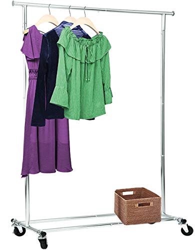 DRM Heavy Duty Collapsible Garment Rack, Clothing Rack, Robust Hanging Rail, for Coats, Shirts, Dresses, Scarves, Bags with Adjustable Clothing Hanging Arm on Wheels