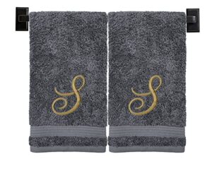 custom luxury towels monogrammed hand towels - set of 2 - genuine turkish cotton - oeko-tex certified - embroidered gold thread script monogram - personalized towels - bathroom hand towels