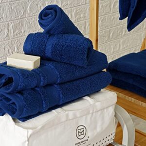 Threadmill 100% Cotton Luxury Bathroom Towels Set of 6-600 GSM Folkstone Blue Ultra Soft Towel Set with 2 Super Absorbent Bath Towels, 2 Hand Towels, 2 Wash Towels - Quick Drying Shower Towels