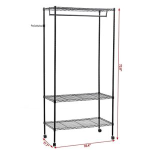 Knocbel Garment Rolling Rack Large Heavy Duty Closet Organizer with Adjustable Hanging Rod Shelf & Lockable Wheels, Black (2-Shelf (36x 18x H71) inch)