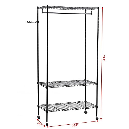 Knocbel Garment Rolling Rack Large Heavy Duty Closet Organizer with Adjustable Hanging Rod Shelf & Lockable Wheels, Black (2-Shelf (36x 18x H71) inch)