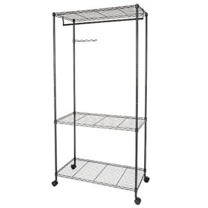 Knocbel Garment Rolling Rack Large Heavy Duty Closet Organizer with Adjustable Hanging Rod Shelf & Lockable Wheels, Black (2-Shelf (36x 18x H71) inch)