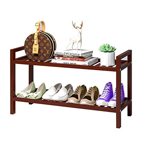 ZRWD Wood Shoe Rack, 2 Tier Stackable Shoe Rack, Small Shoe Rack Storage Organizer for Closet, Entryway, Hallway, Living Room, Balcony