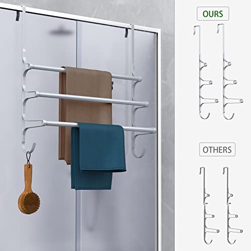 CANYAVE Over The Door Towel Rack, Triple Towel Storage Holder with Hooks, 23.62 Inches Towel Bar Hanger Towel Racks for Bathroom (Silver)