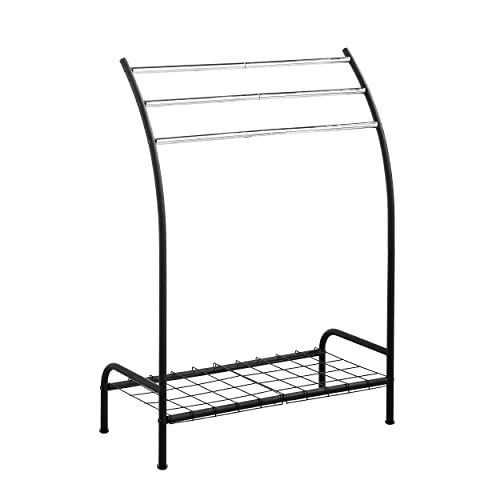 SunnyPoint Freestanding 3 Hanging Bar Towel Rack with Bottom Shelf (BLK)