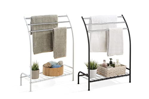 SunnyPoint Freestanding 3 Hanging Bar Towel Rack with Bottom Shelf (BLK)