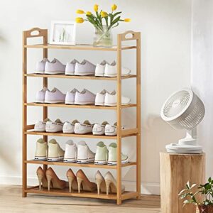 bamboo 5-tier shoe shelf, free standing bamboo shoe rack shoe storage organizer for entryway organizer, hallway, closet, living room, balcony and garage