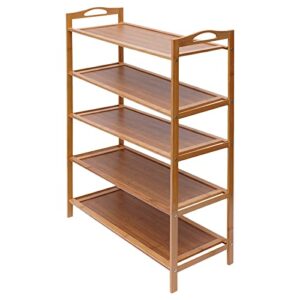 Bamboo 5-Tier Shoe Shelf, Free Standing Bamboo Shoe Rack Shoe Storage Organizer for Entryway Organizer, Hallway, Closet, Living Room, Balcony and Garage