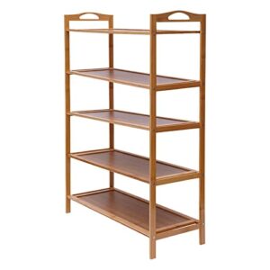 Bamboo 5-Tier Shoe Shelf, Free Standing Bamboo Shoe Rack Shoe Storage Organizer for Entryway Organizer, Hallway, Closet, Living Room, Balcony and Garage