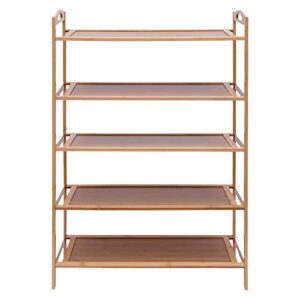 Bamboo 5-Tier Shoe Shelf, Free Standing Bamboo Shoe Rack Shoe Storage Organizer for Entryway Organizer, Hallway, Closet, Living Room, Balcony and Garage