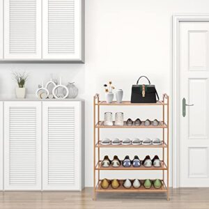 Bamboo 5-Tier Shoe Shelf, Free Standing Bamboo Shoe Rack Shoe Storage Organizer for Entryway Organizer, Hallway, Closet, Living Room, Balcony and Garage